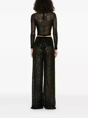 ATU BODY COUTURE Sequin Embellished Long Sleeve Mock Neck Top And Wide Leg Trousers Set - Black