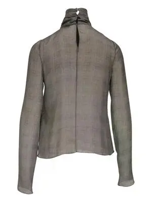 Saint Laurent Silk Check High Neck Blouse - Grey