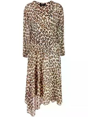 Liu Jo Leopard Print Asymmetrical V-neck Midi Dress