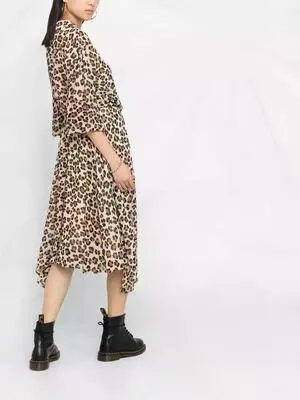Liu Jo Leopard Print Asymmetrical V-neck Midi Dress
