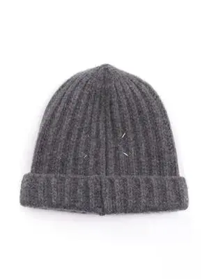 MAISON MARGIELA Four-stitch Ribbed Knit Beanie - Grey