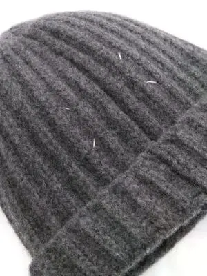 MAISON MARGIELA Four-stitch Ribbed Knit Beanie - Grey