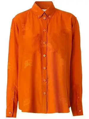 Burberry Logo-embroidered Silk Shirt - Orange