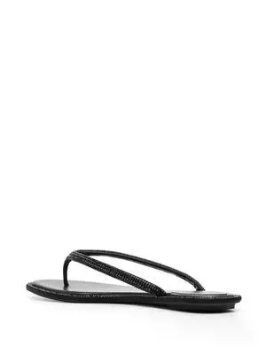 Rene Caovilla Crystal Embellished Leather Flip-flops - Black