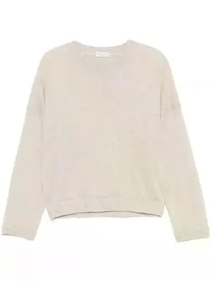 Brunello Cucinelli Sequin Embellished Crew Neck Long Sleeve Top