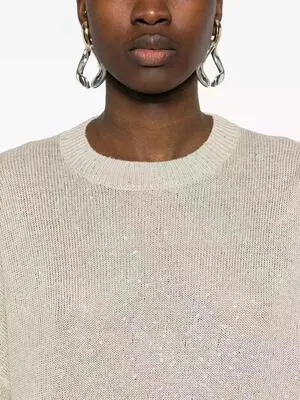 Brunello Cucinelli Sequin Embellished Crew Neck Long Sleeve Top