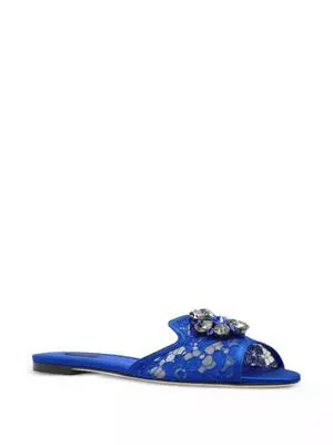 Dolce & Gabbana Bianca Gem Embellished Lace Sandals - Blue