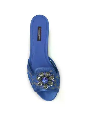 Dolce & Gabbana Bianca Gem Embellished Lace Sandals - Blue