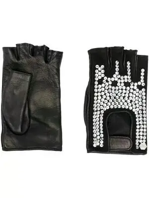 Philipp Plein Crystal-embellished Fingerless Leather Gloves