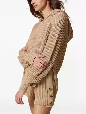 TWINSET Hooded Ribbed-knit Sweater