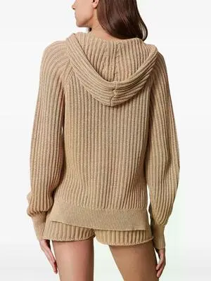 TWINSET Hooded Ribbed-knit Sweater