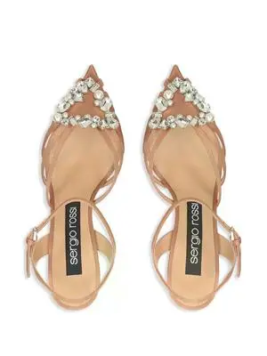 SERGIO ROSSI Embellished Stiletto Sandals - Brown