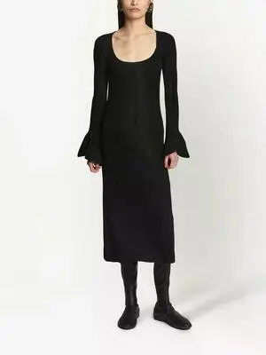 Proenza Schouler Ribbed-knit Flute-sleeved Midi Dress