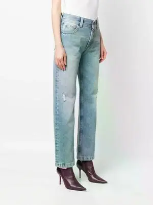 Palm Angels Distressed Straight Leg Jeans - Blue