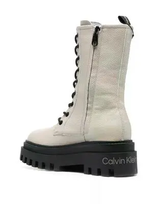 Calvin Klein Lace-up Leather Platform Boots - Neutrals