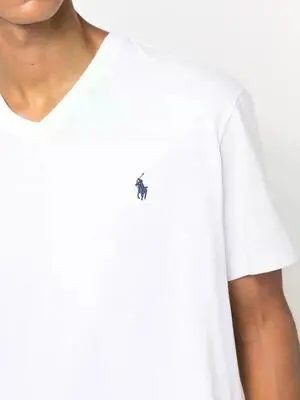 Polo Ralph Lauren V-neck T-shirt With Embroidered Logo - White