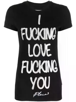 Philipp Plein Slogan Print Cotton T-shirt - Black