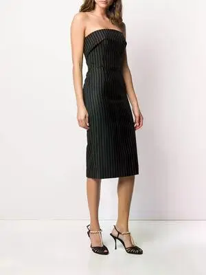 Dolce & Gabbana Pinstriped Strapless Midi Dress