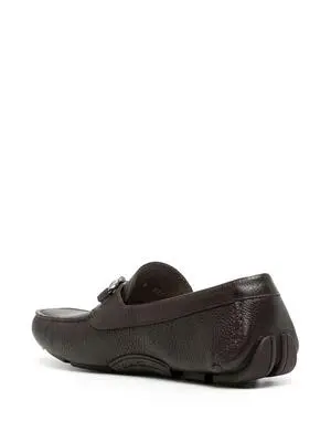 FERRAGAMO Gancini Horsebit Driver Loafers In Hammered Calfskin - Brown