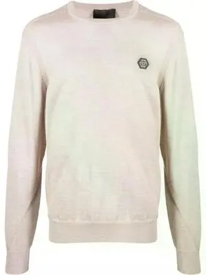 Philipp Plein Logo Patch Merino Wool Jumper - Neutrals