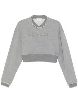 Alexander McQueen Logo-lettering Cropped Sweatshirt - Grey