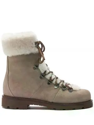 SCAROSSO Kat Lace-up Shearling-lined Combat Boots - Grey