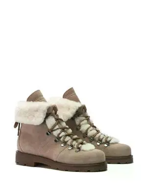 SCAROSSO Kat Lace-up Shearling-lined Combat Boots - Grey