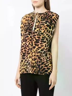 Stella McCartney Sleeveless Leopard Print Silk Blouse