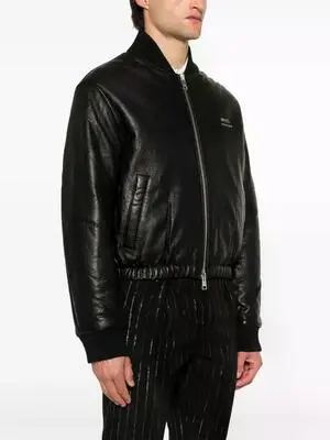 AMI Paris Logo-plaque Leather Bomber Jacket