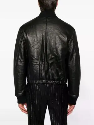 AMI Paris Logo-plaque Leather Bomber Jacket