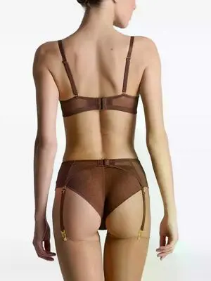 MAISON CLOSE Semi-sheer Garter Belt - Brown