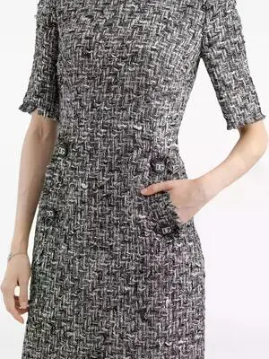 Dolce & Gabbana Midi Tweed Dress With Frayed Edges