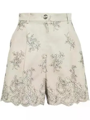 Giambattista Valli Floral-embroidered High-waist Shorts - Neutrals