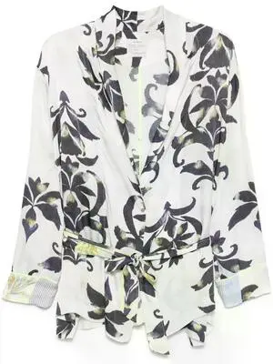 FORTE_FORTE Floral Print Shawl Lapel Jacket - White