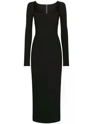 Dolce & Gabbana Long-sleeve Square-neck Midi Dress - Black
