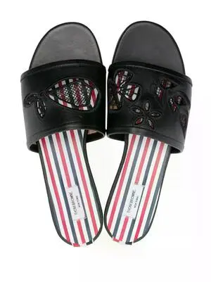Thom Browne Calf Leather Broderie Anglaise Slides