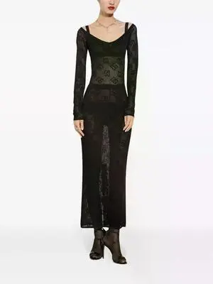 Dolce & Gabbana Logo Jacquard V-neck Maxi Dress