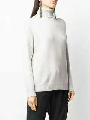 Brunello Cucinelli Grey Silk/cashmere Roll Neck Jumper