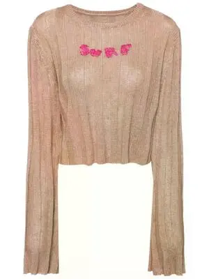 STOCKHOLM SURFBOARD CLUB Embroidered-motif Linen Jumper - Brown