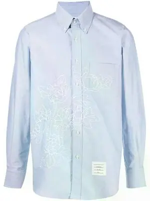 Thom Browne Floral-embroidered Long-sleeve Shirt - Blue