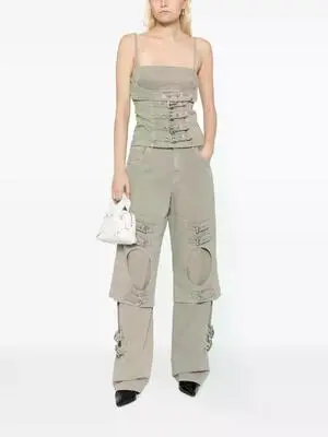 Blumarine Buckle-detailed Wide-leg Trousers - Grey