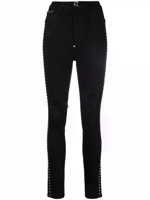 Philipp Plein Crystal Embellished Ripped Jeggings