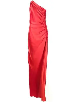 Michelle Mason Silk Asymmetrical Gown - Red