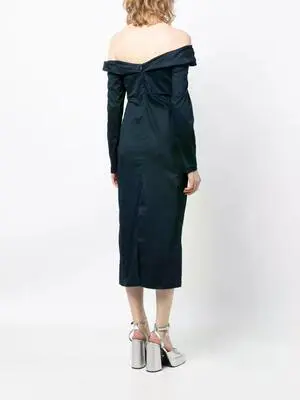 KIKA VARGAS Off-shoulder Long-sleeve Midi Dress