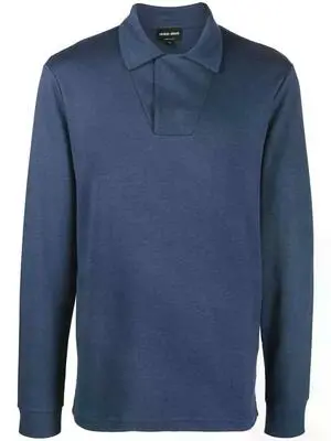 Giorgio Armani Long-sleeve Cotton-blend Polo Shirt - Blue