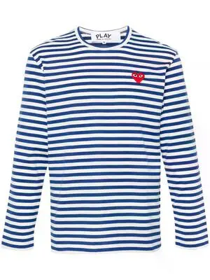 Play Comme Des Garcon Heart-patch Striped Cotton T-shirt - Blue