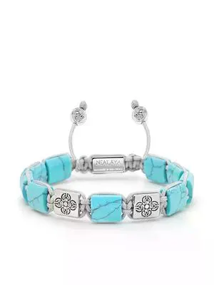 NIALAYA JEWELRY Tone Turquoise Beaded Bracelet With Engraved Charm - Silver
