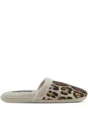 Dolce & Gabbana Cotton Terry Slippers With Leopard Print - Neutrals