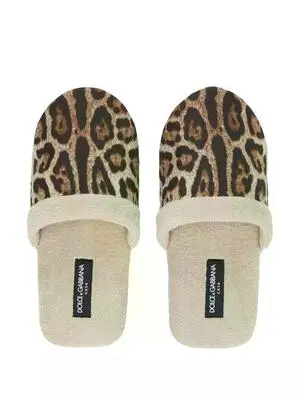Dolce & Gabbana Cotton Terry Slippers With Leopard Print - Neutrals