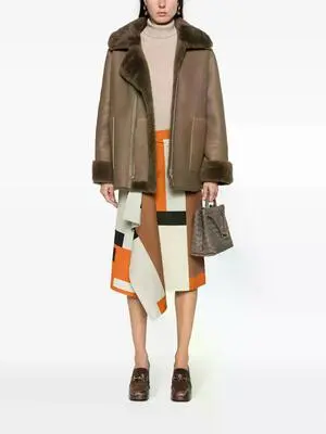 LISKA Spread Collar Leather Coat